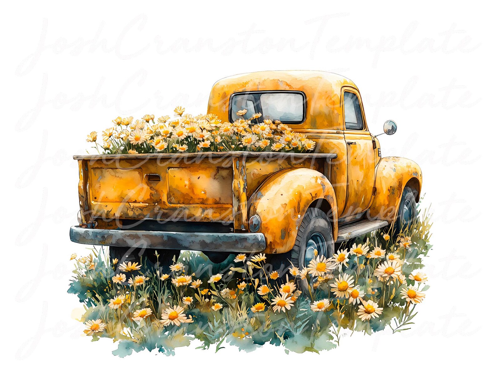 18 Vintage Truck Spring Flowers Illustration, Spring Digital Clipart ...