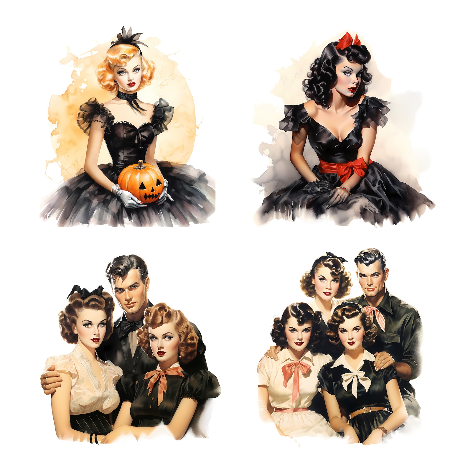 15 Retro Halloween Clipart Watercolor Halloween With - Etsy