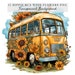 Hippie Bus With Sunflowers Clipart Set, Watercolor Bus Png, Yellow ...