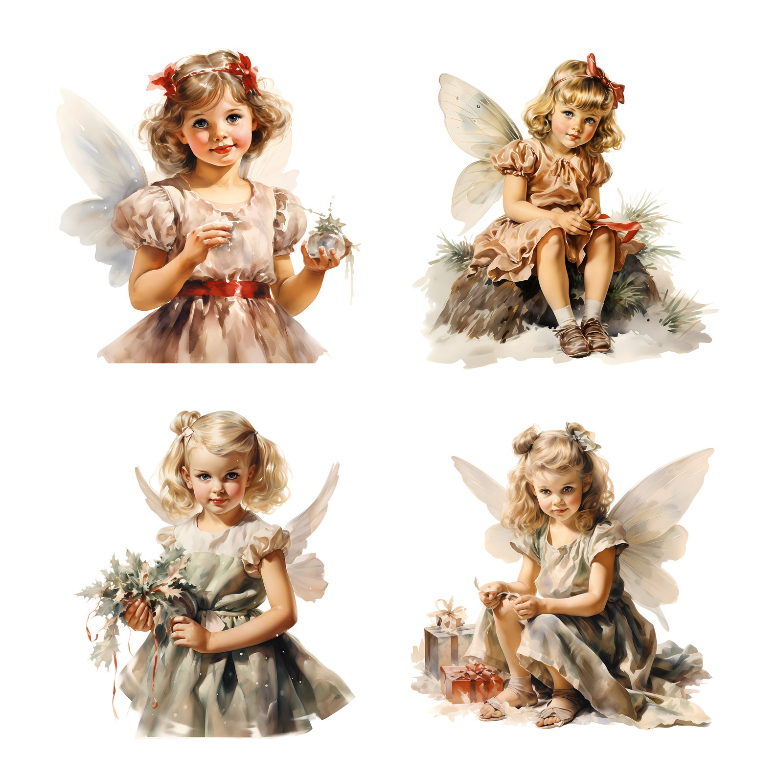 14 Christmas Fairy Clipart, Watercolor Christmas Fairy With Transparent ...
