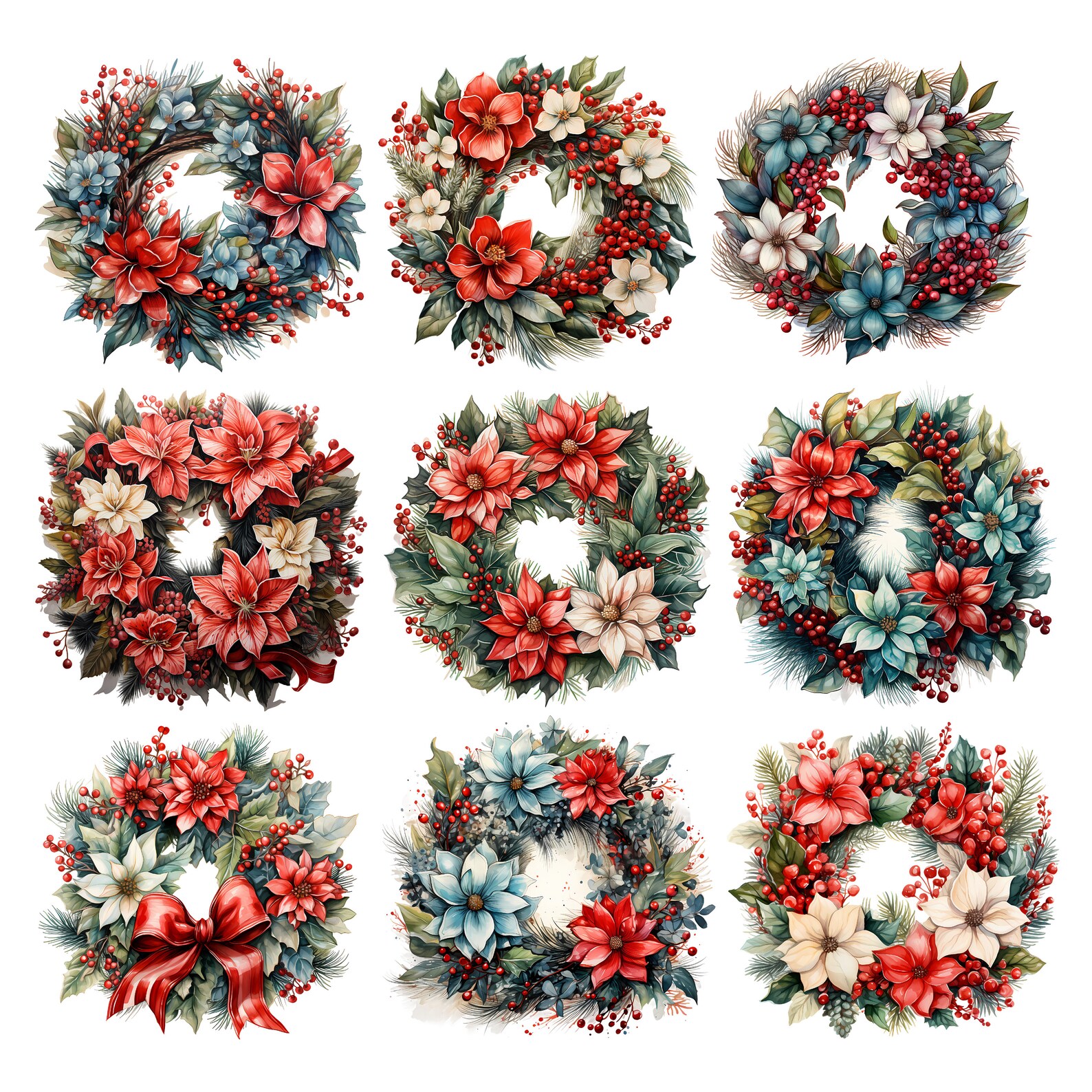 18 Christmas Wreath Clipart With Transparent Background PNG, Watercolor ...