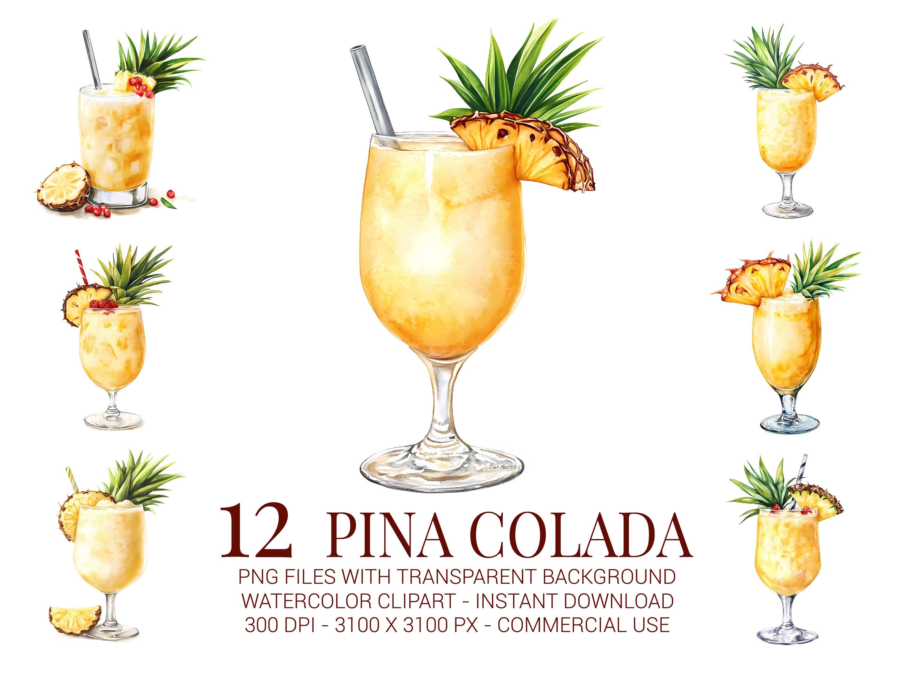 Pina Colada Clipart Set, 12 Watercolor Tropical Cocktails With ...