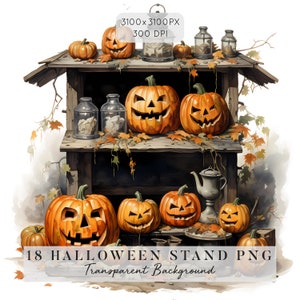 18 Halloween Pumpkin Stand Clipart, Watercolor Pumpkin Stand With ...