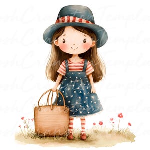 Patriotic Girls Clipart Set, 12 Watercolor Cute Girls in Red White Blue ...