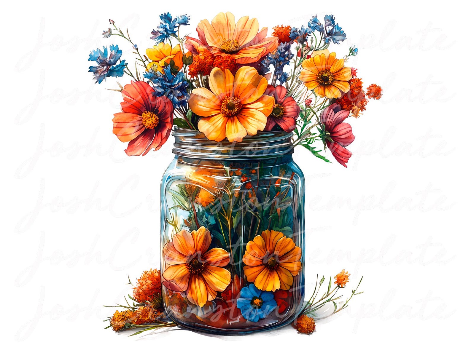 Mason Jar Flowers Clipart Set, Watercolor Floral Pngs With Wildflowers ...