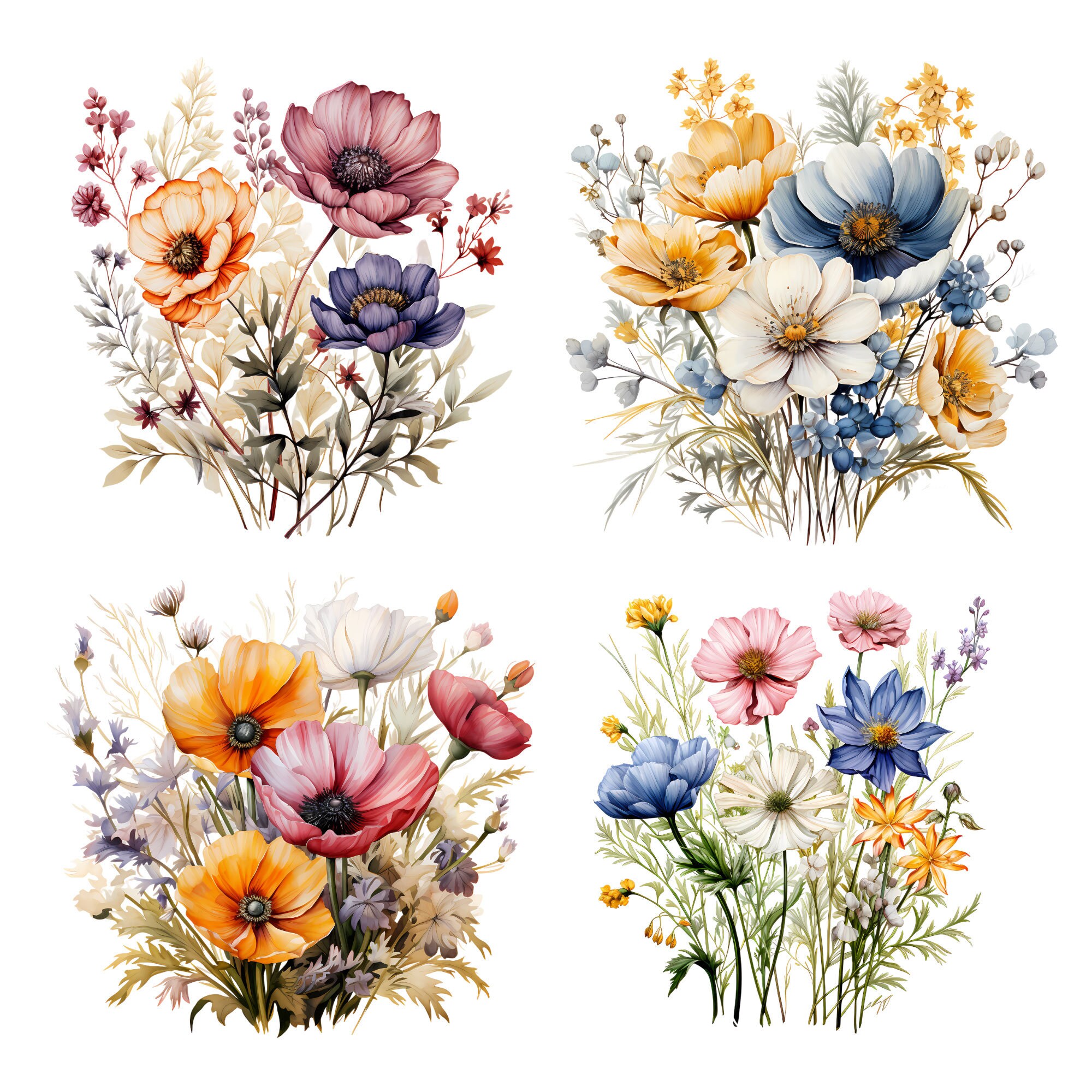 14 Wildflowers Watercolor Clipart Wild Flowers PNG - Etsy