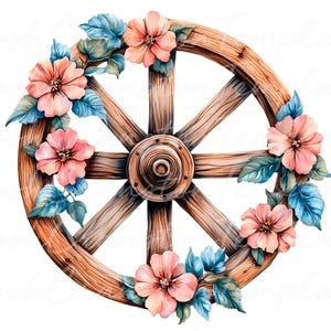 12 Spring Floral Digital Clipart, Wheel and Flowers Illustration ...