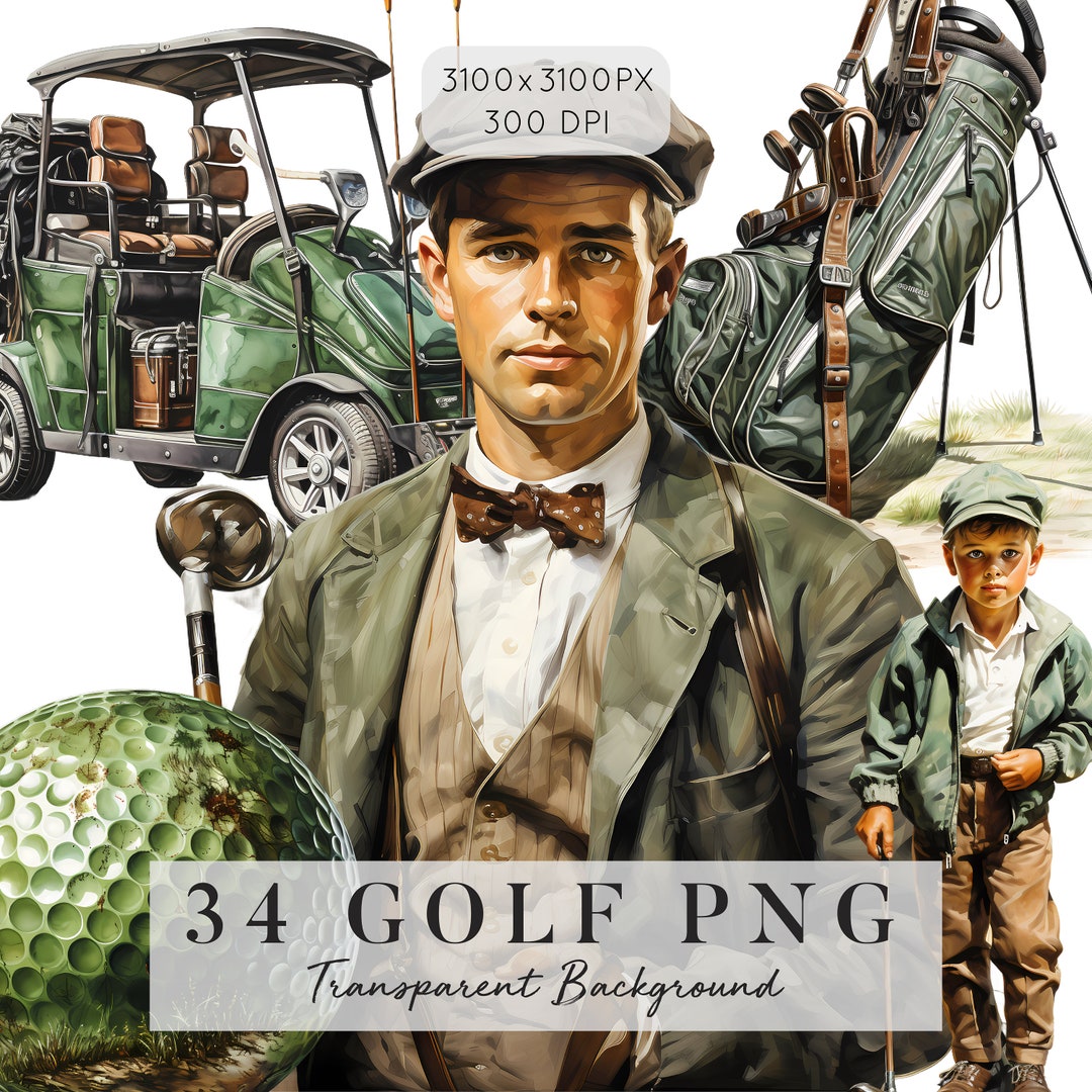 34 Vintage Golf Clipart, Watercolor Golf With Transparent Background ...