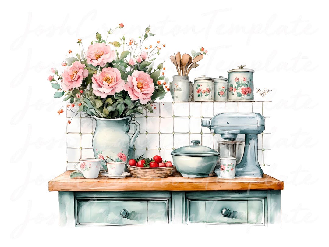 20 Spring Kitchen Art, Floral Clipart Bundle, Country Kitchen ...