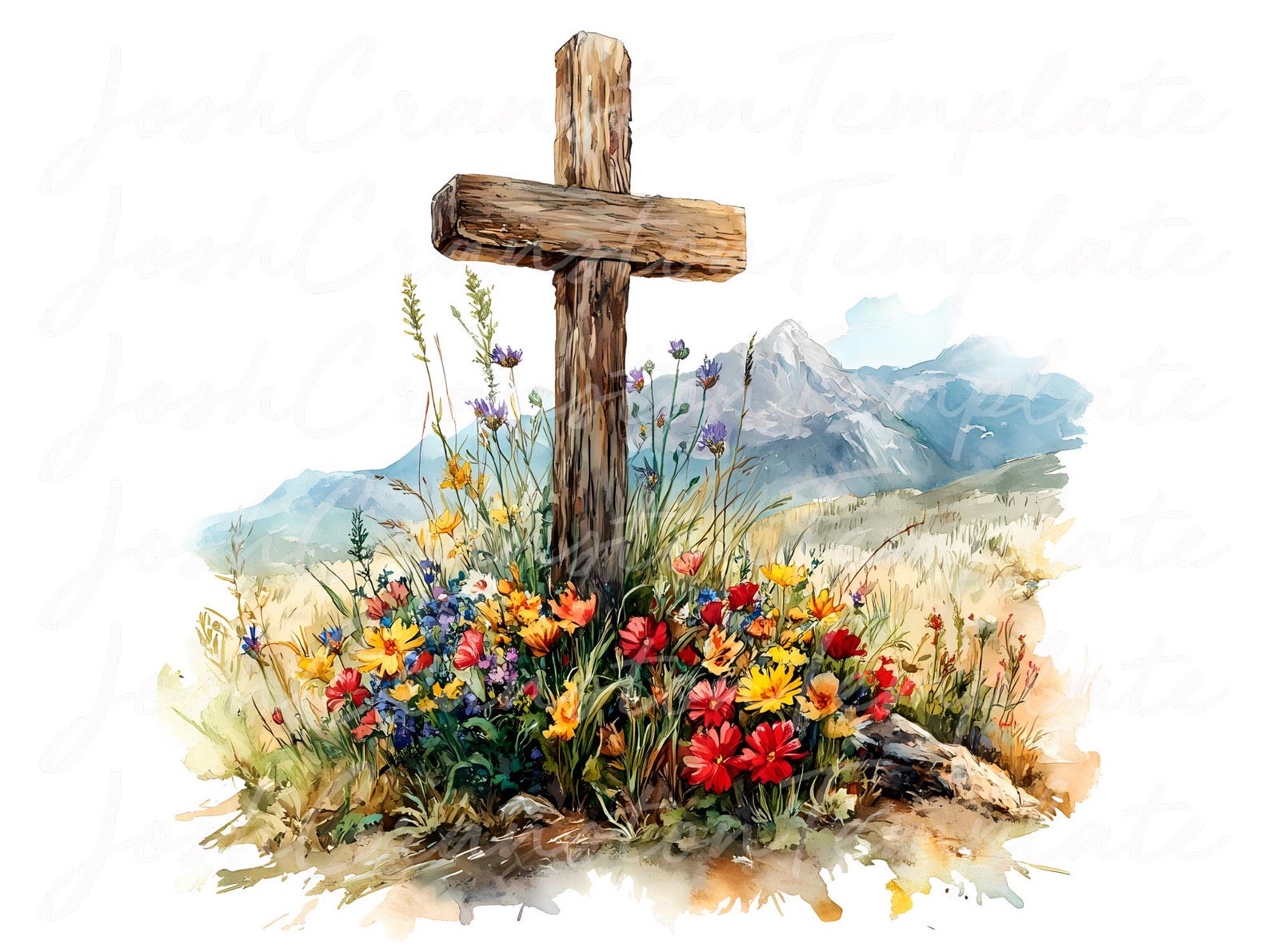 10 Christian Cross Spring Flowers Digital Clipart, Religious Mountain ...