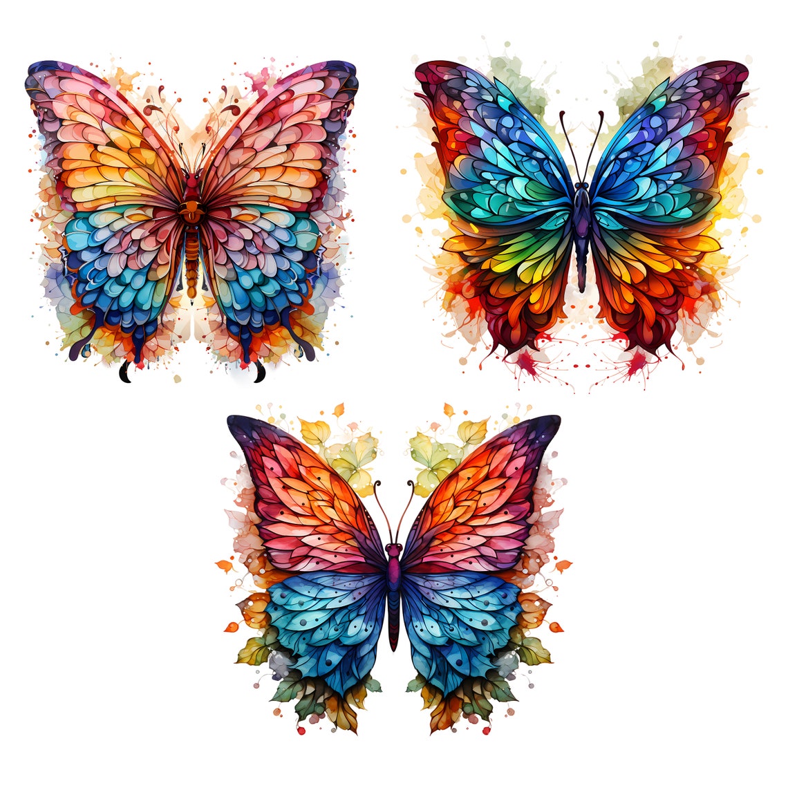 20 Rainbow Butterflies Clipart, Watercolor Butterfly, Transparent ...