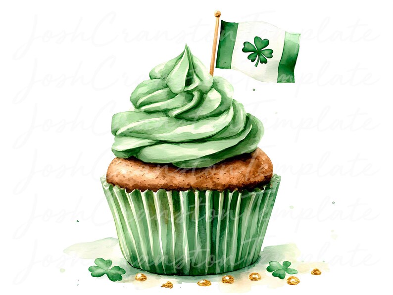 Shamrock Cupcake Watercolor PNG Clipart Set - Etsy