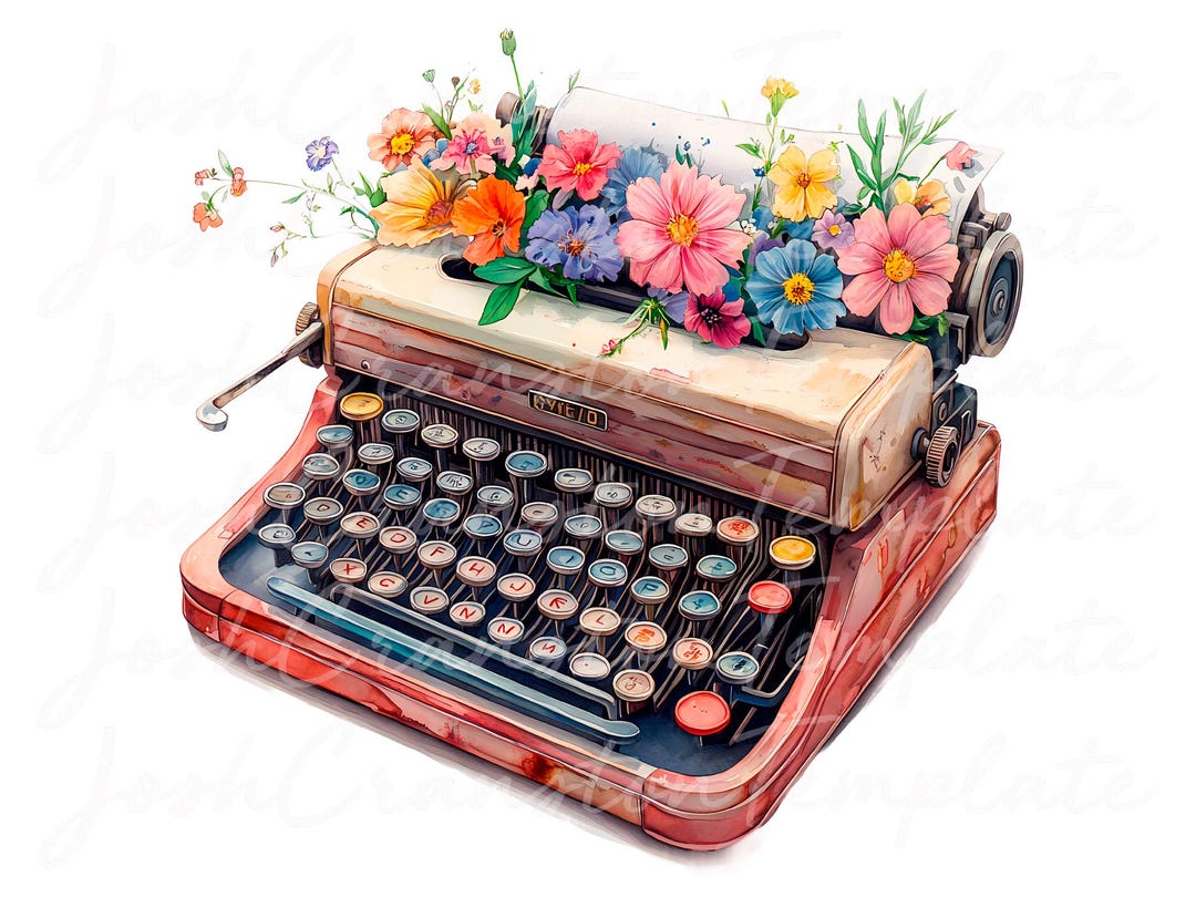 12 Vintage Typewriter Spring Flowers Clipart, Floral Arrangement ...