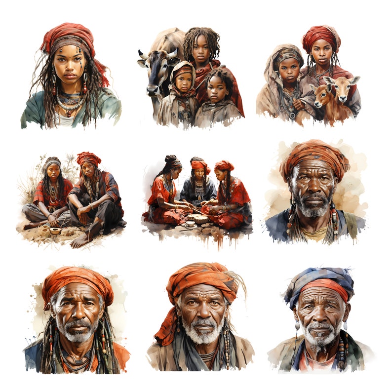 42 Normadic African Tribe Clipart, Watercolor African Tribe With ...