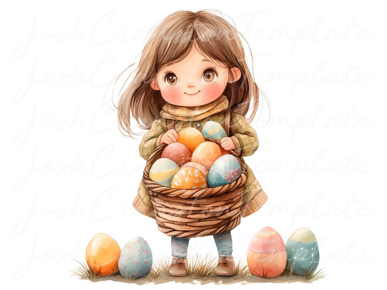 Watercolor Easter Girls Clipart Set: Springtime PNG Graphics (digital ...