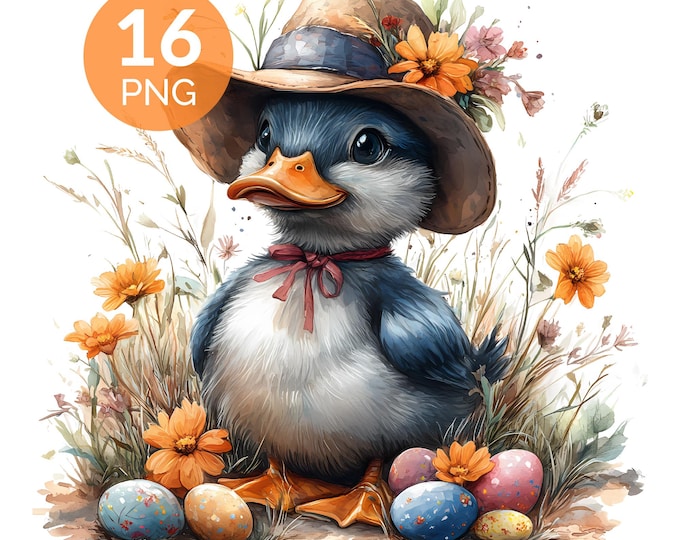 Easter Duck Watercolor Clipart – 36 PNG Cute Ducks With Easter Eggs ...