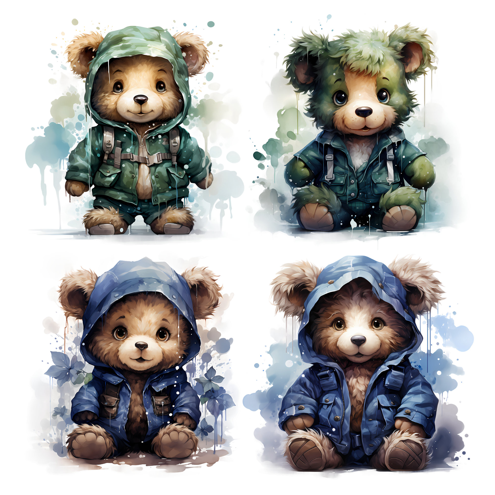Colorful Teddies Watercolor Clipart Kids Clipart PNG - Etsy
