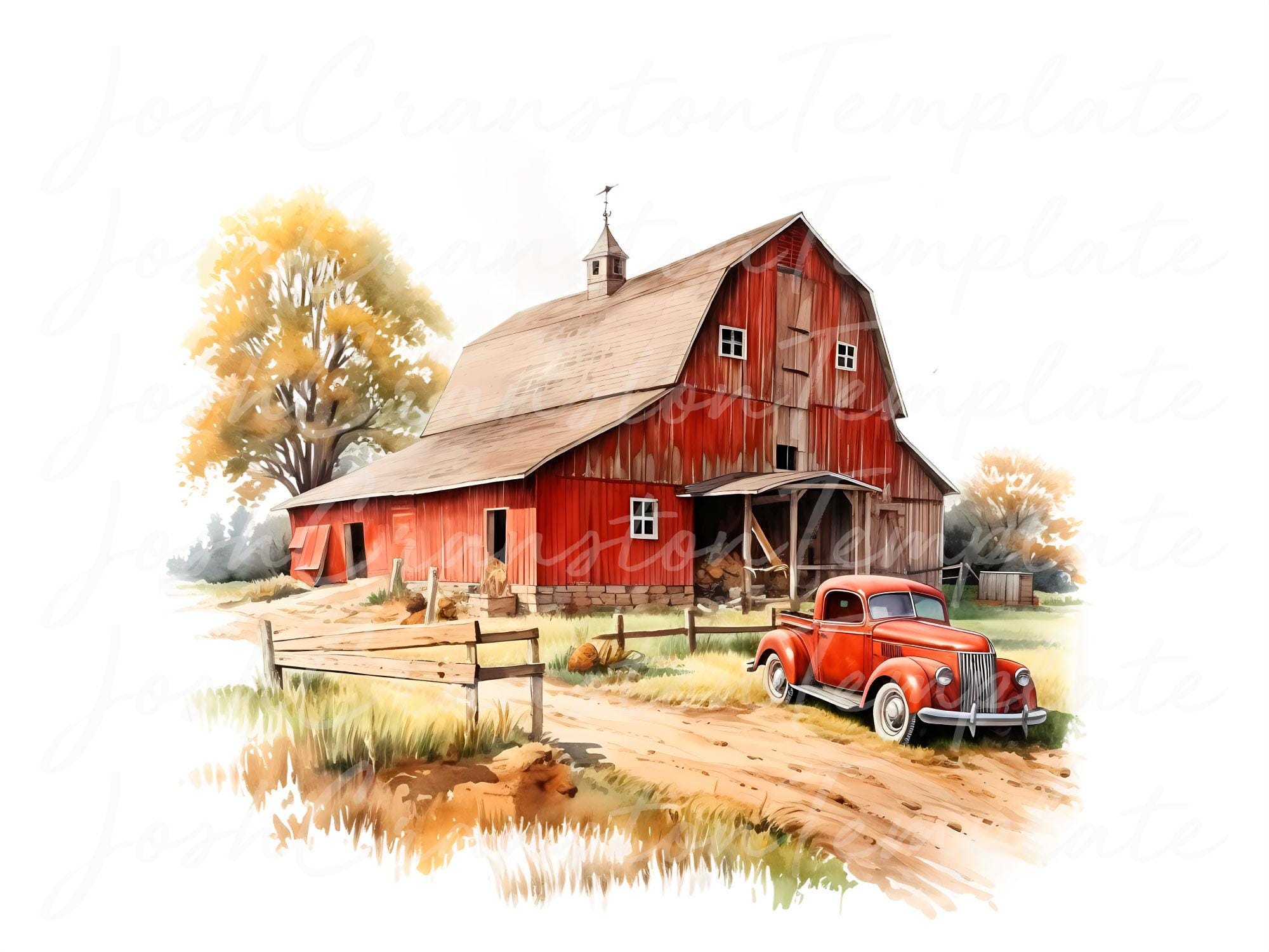 Vintage Red Barn Watercolor Clipart: Farm Scenes Pngs (digital Download ...