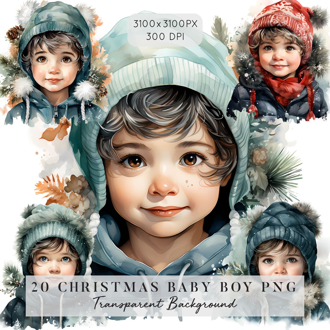 20 Christmas Baby Boy Clipart Bundle, PNG Transparent Background, Cute ...