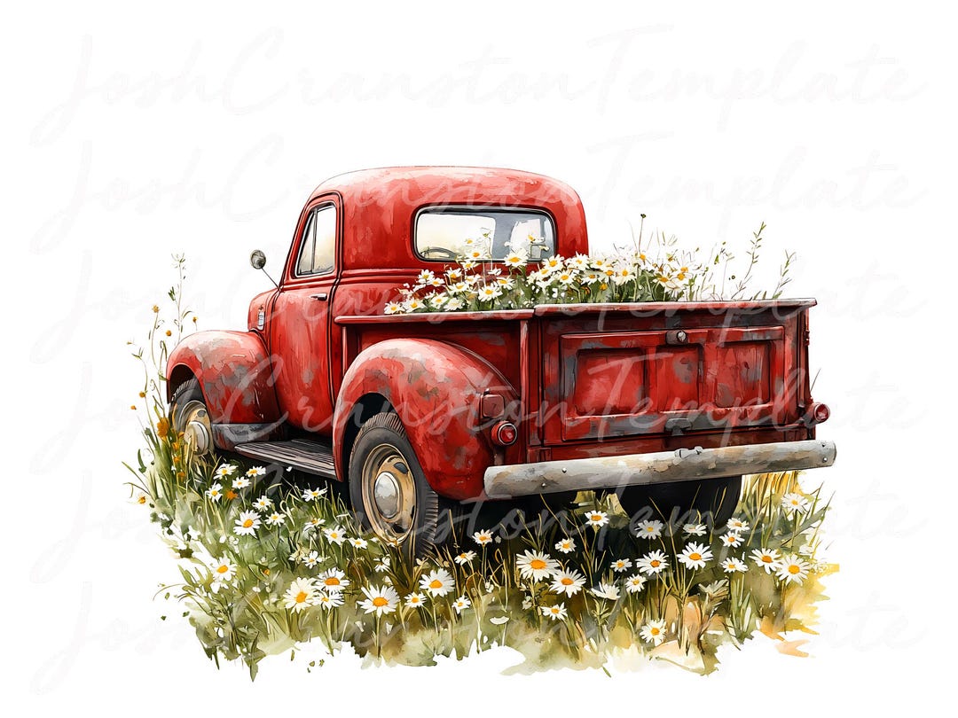 18 Vintage Truck Spring Flowers Illustration, Spring Digital Clipart ...
