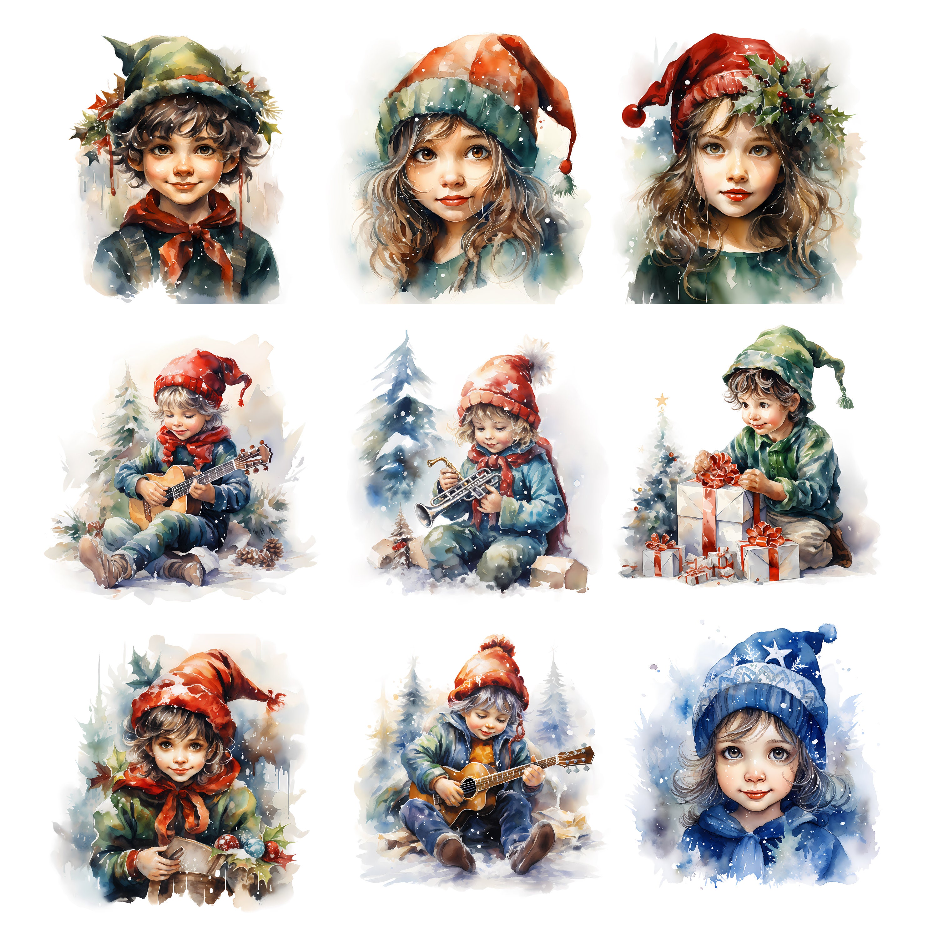 25 Christmas Elves With Transparent Background PNG, Watercolor Elves ...