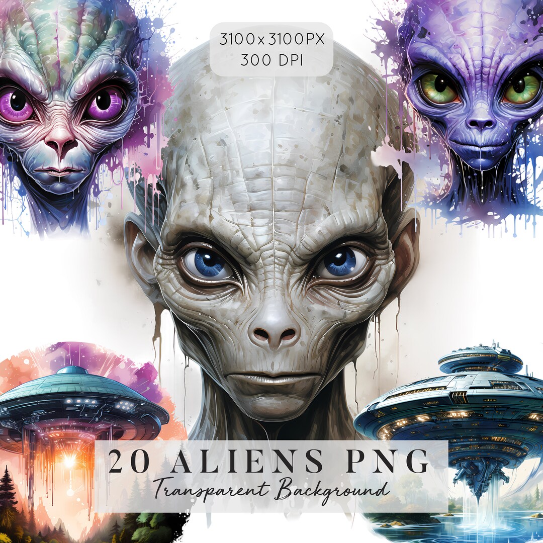 21 Aliens Clipart, PNG With Transparent Background, Watercolor UFO ...