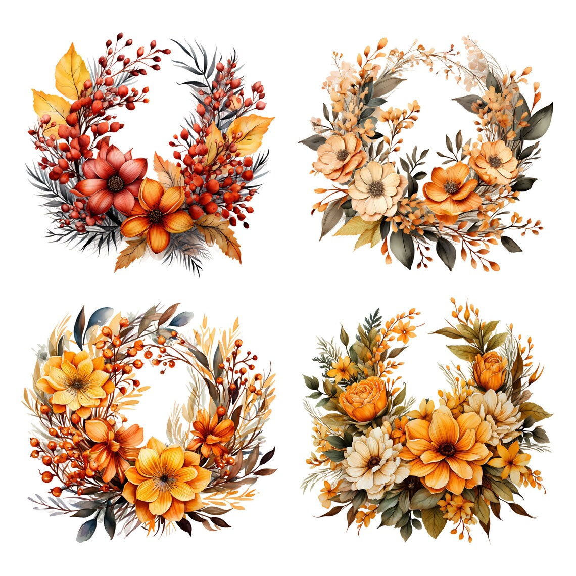 16 Fall Wreath Clipart Fall Autumn Watercolor Wreaths - Etsy