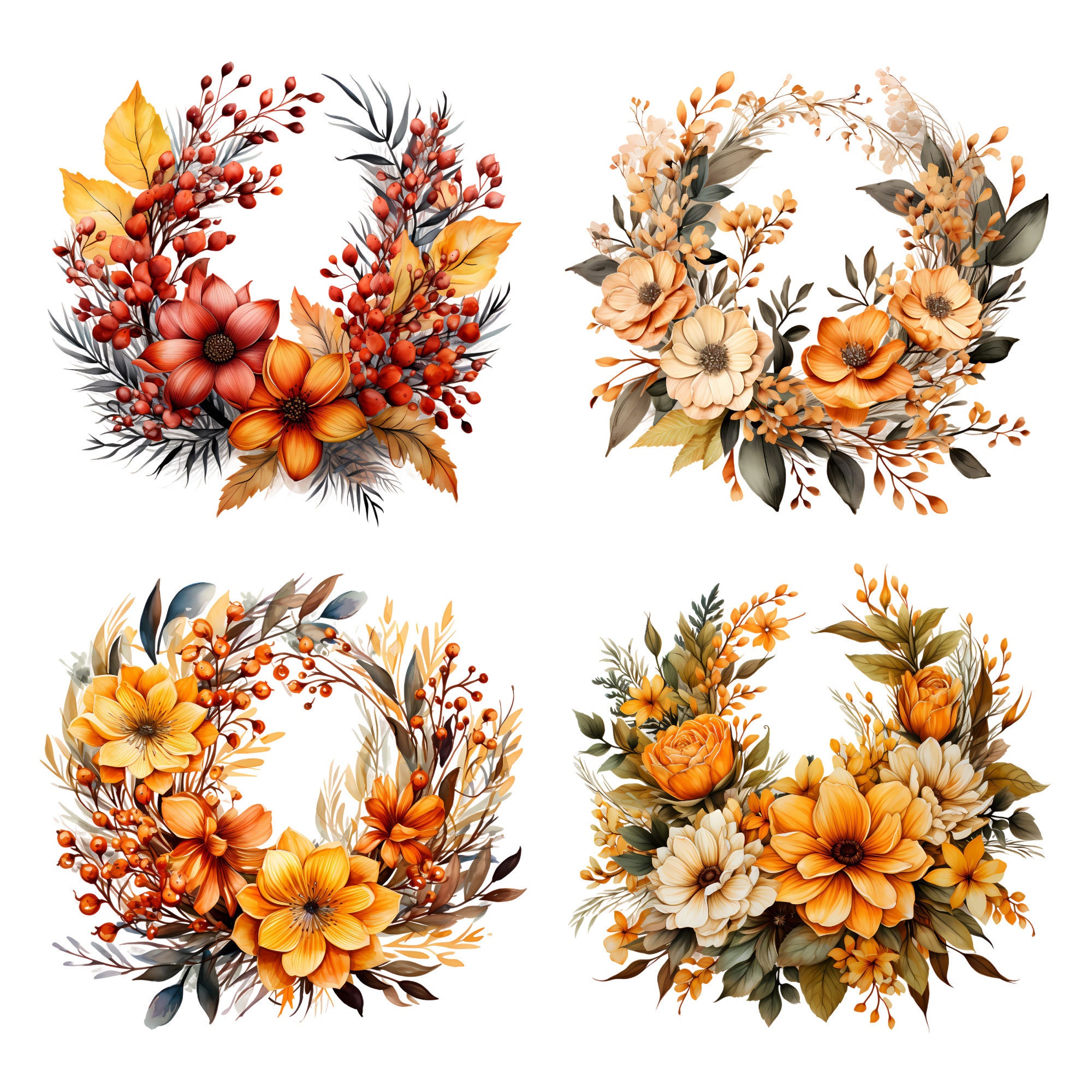 16 Fall Wreath Clipart Fall Autumn Watercolor Wreaths - Etsy