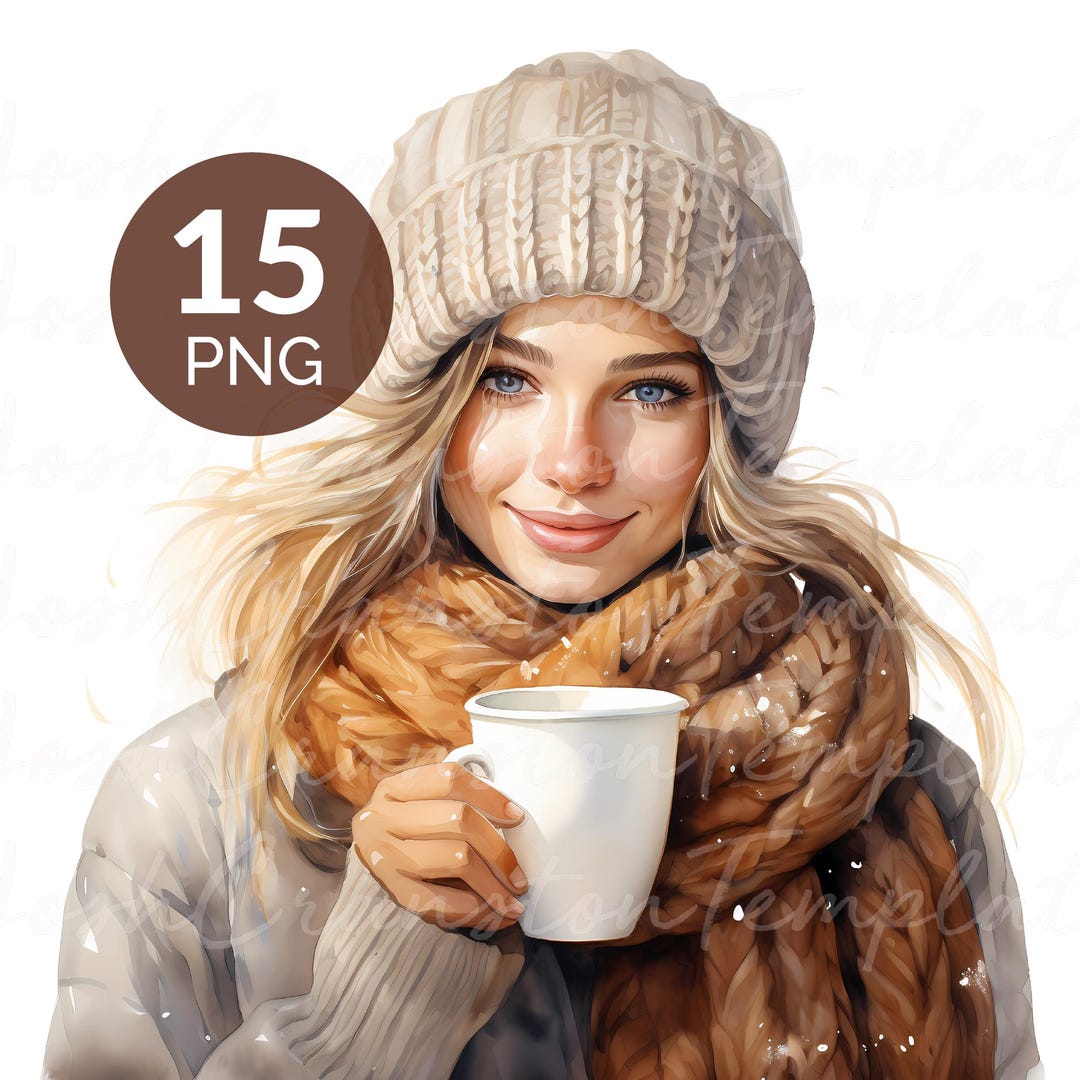 Winter Girl Watercolor Clipart: Cozy PNG Images (digital Download) - Etsy