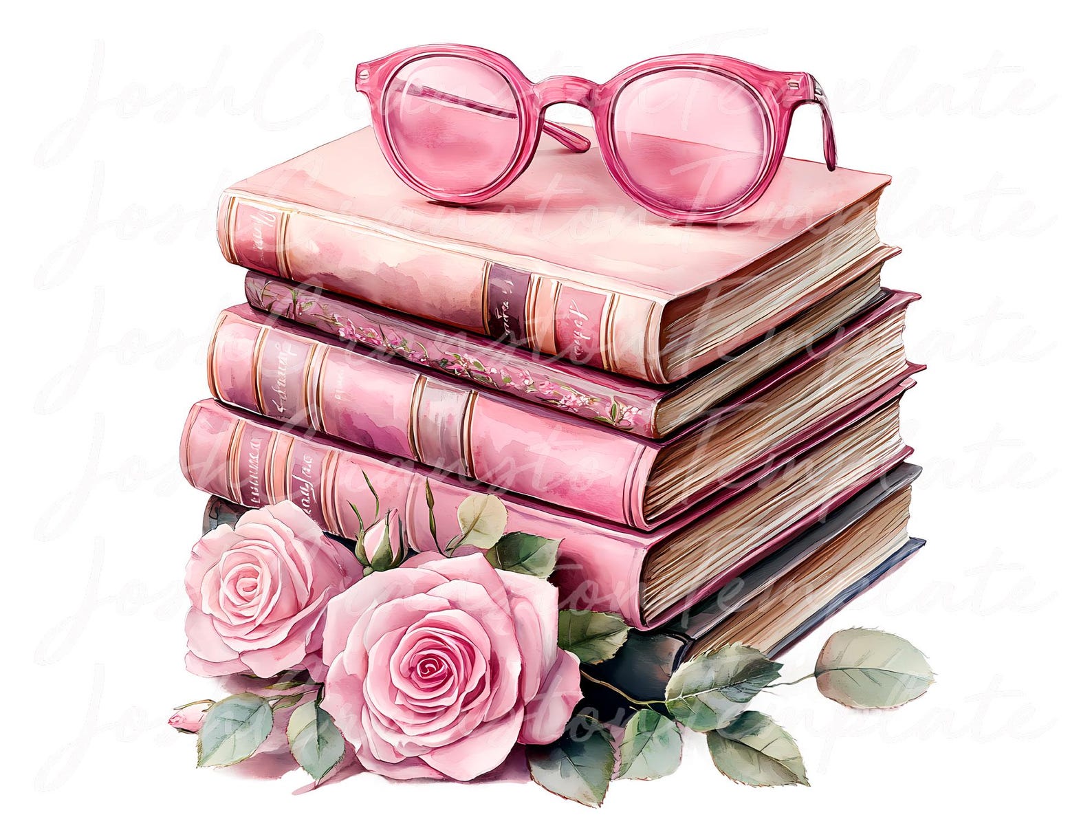 12 Vintage Books Clipart, Pink Book Stack, Spring Floral Illustration ...