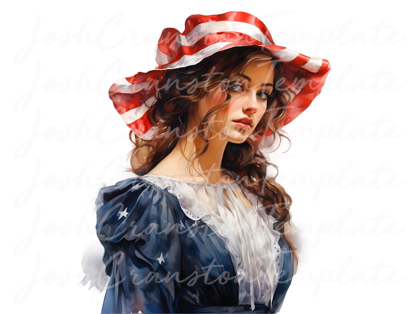 14 Americana Portrait Watercolor Clipart, Vintage Patriotic Women Art ...