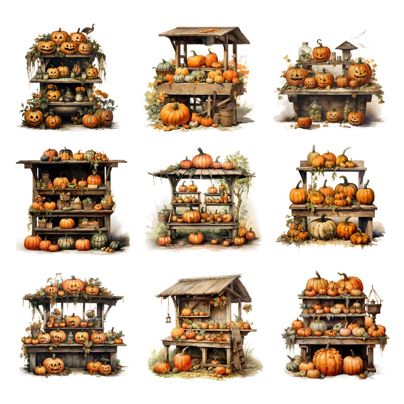 18 Halloween Pumpkin Stand Clipart, Watercolor Pumpkin Stand With ...
