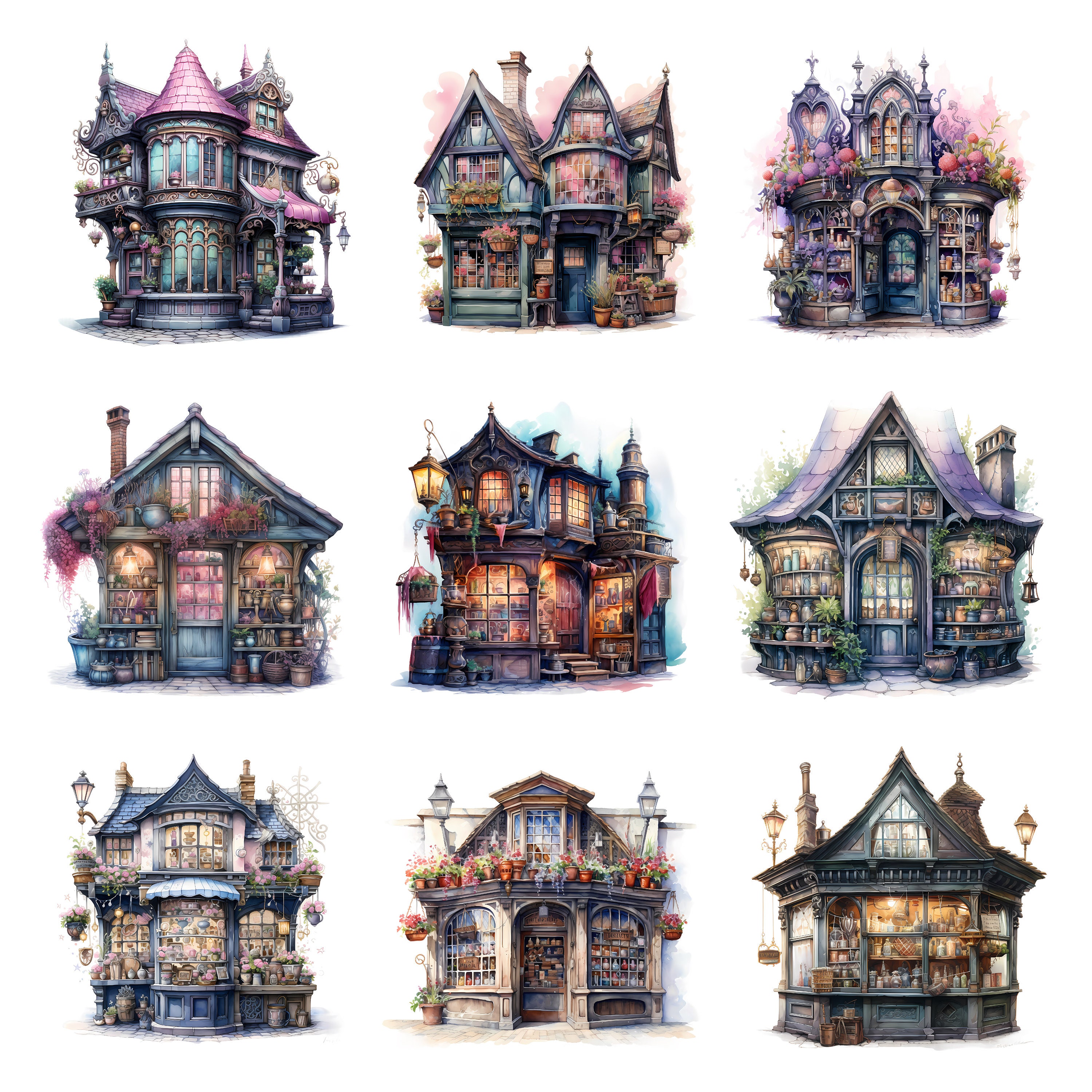 22 Magic Shop Clipart, Watercolor Magic Shop With Transparent ...