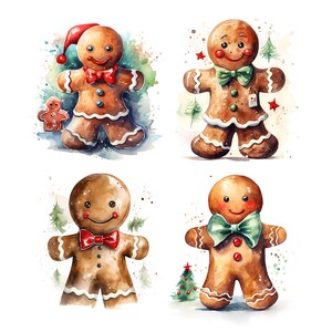 20 Christmas Gingerbread Clipart, Watercolor Christmas Gingerbread With ...