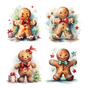 20 Christmas Gingerbread Clipart, Watercolor Christmas Gingerbread With ...
