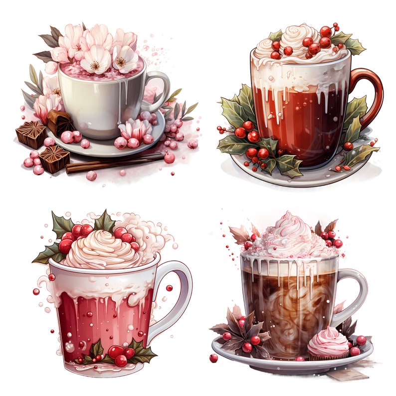 16 Hot Cocoa Clipart, Winter Holiday Cilpart, Hot Cocoa PNG Bundle ...