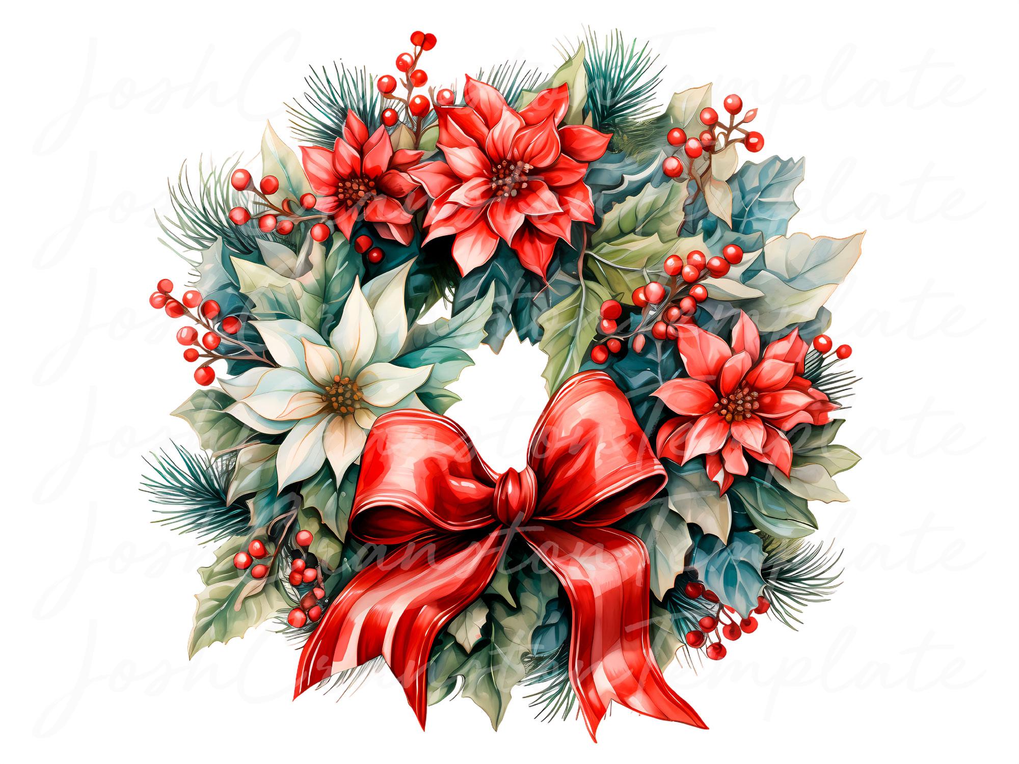 18 Festive Christmas Wreath Art Print, Holiday Wall Decor, Winter ...