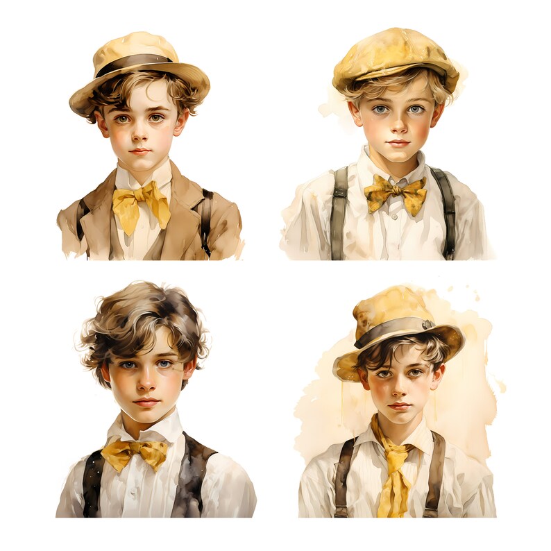 20 Yellow Victorian Boy Clipart, Watercolor Victorian Boy With ...