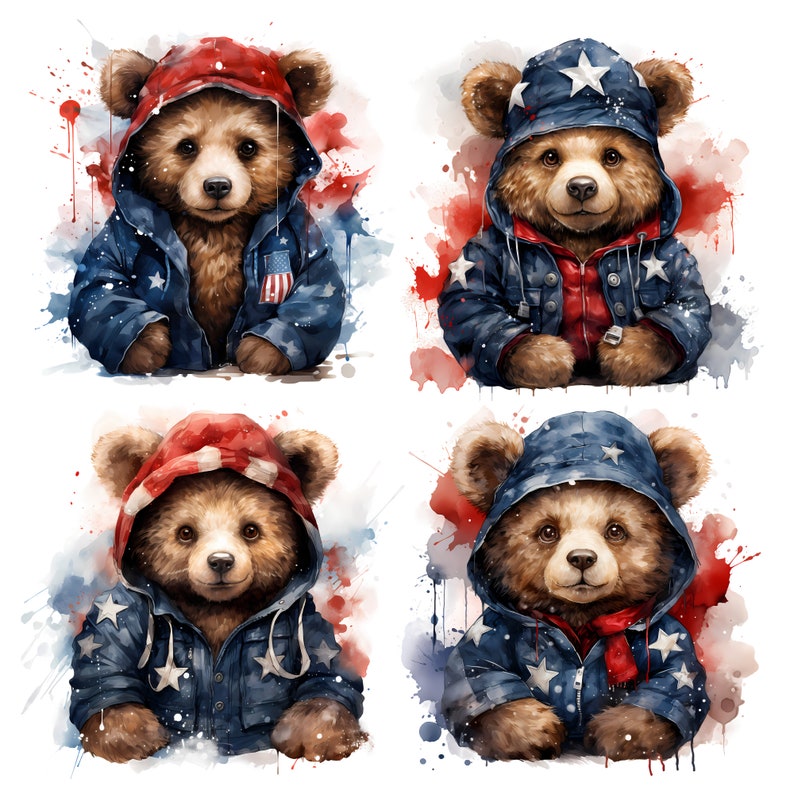 American Teddy Watercolor Clipart, Teddy Bear Clipart, Teddies Decor ...