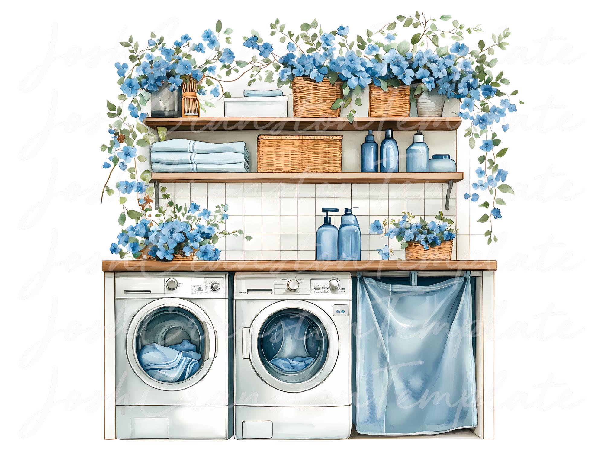 12 Cute Blue Flowers Laundry Room Wall Print, Printable Laundry Room ...