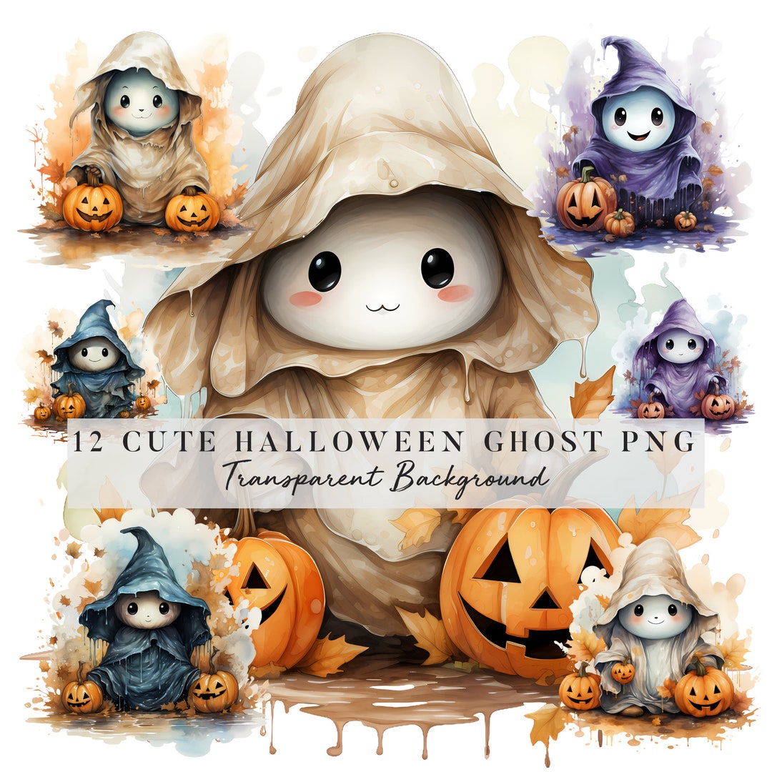 Cute Halloween Watercolor Ghosts Clipart Set, Spooky Halloween Ghost ...
