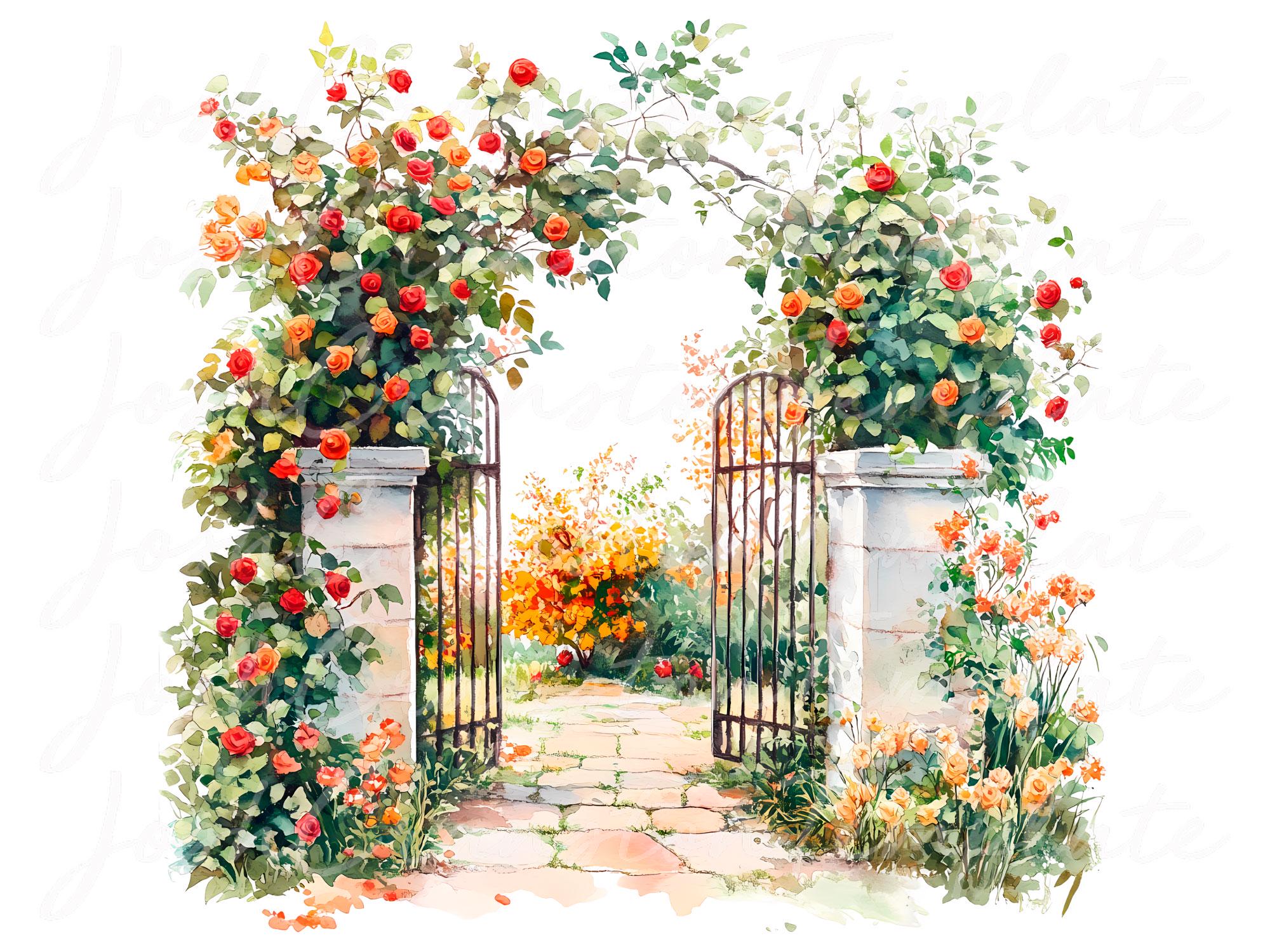 16 Spring Garden Gate Clipart, Flower Arch Digital Design, Rustic ...
