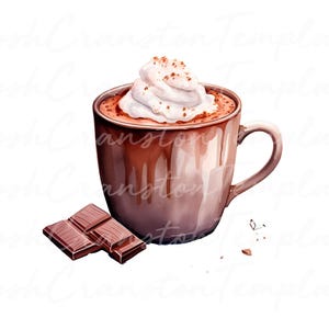 Hot Chocolate Clipart, 12 Cozy Watercolor Cups With Chocolate Bars ...