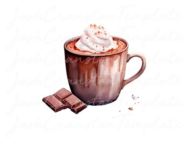 Hot Chocolate Clipart, 12 Cozy Watercolor Cups With Chocolate Bars ...