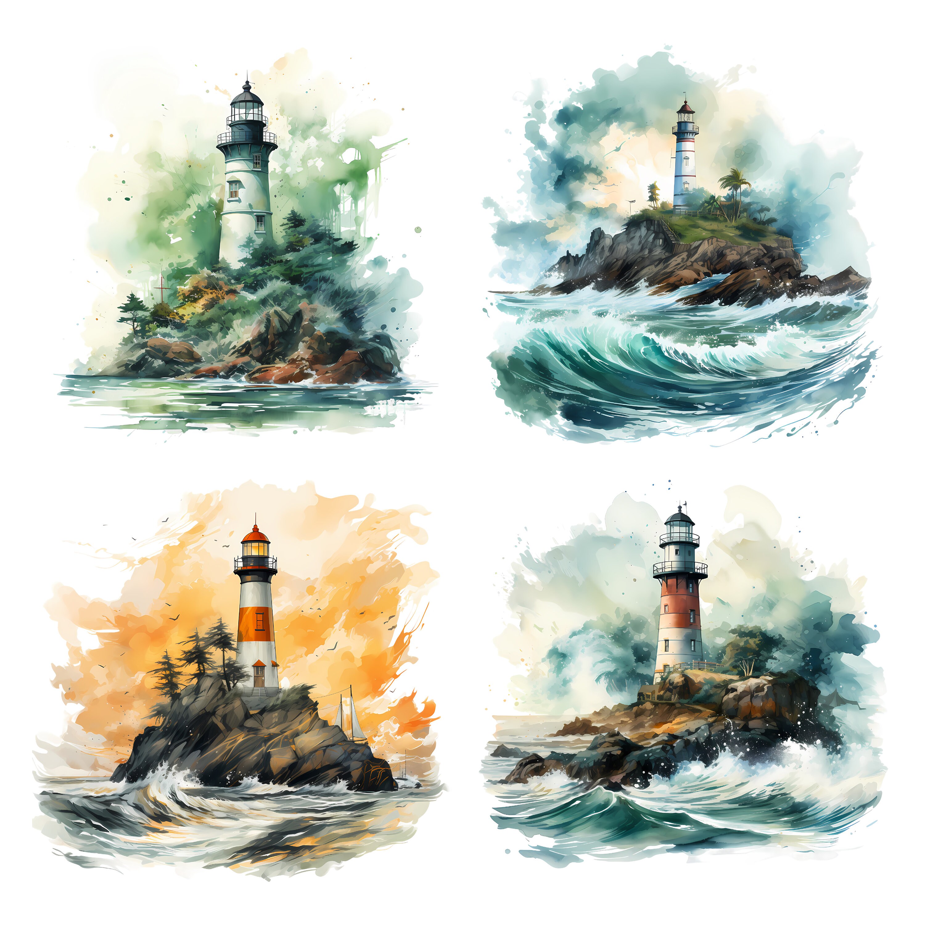20 Lighthouse Clipart, Watercolor Lighthouse, PNG Transparent Background, Digital Download ...