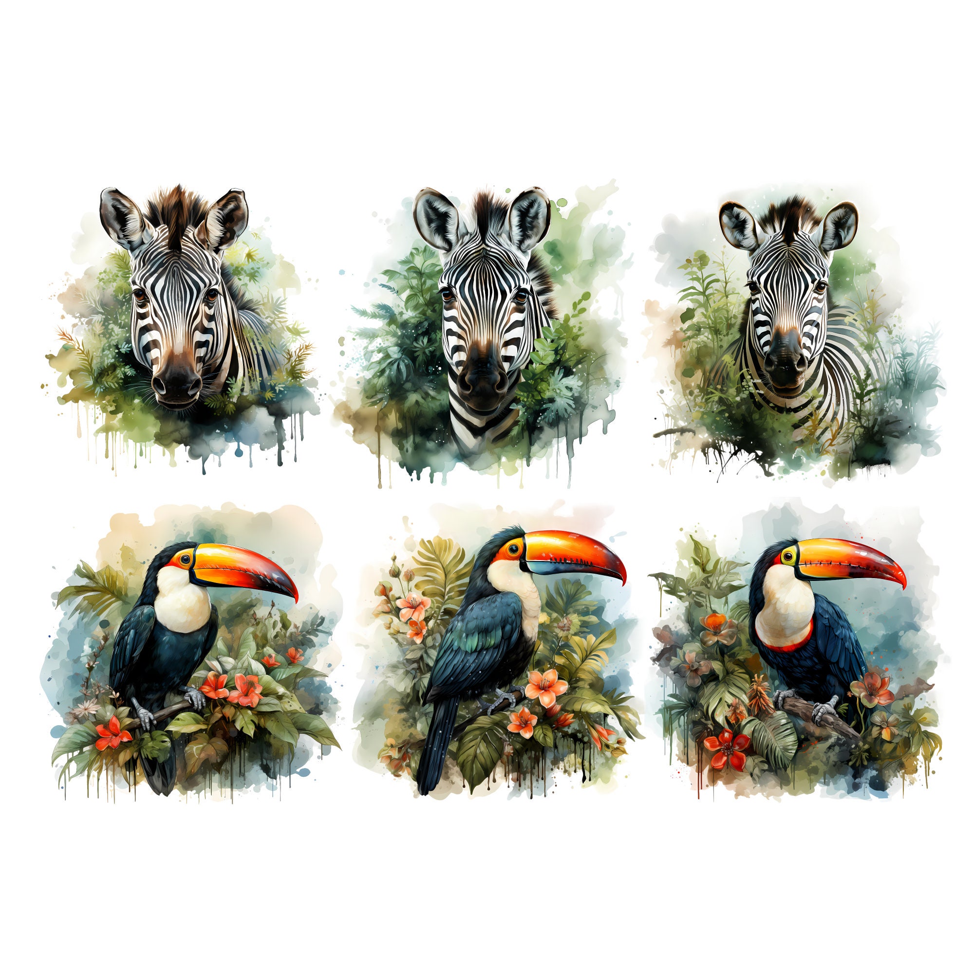 42 Jungle Animals Watercolor Clipart Set, Safari Clipart, Jungle ...