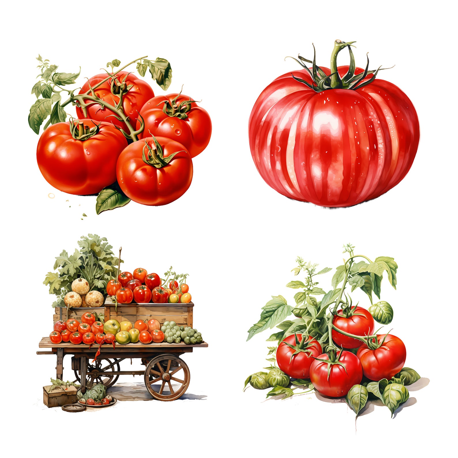16 Tomatoes Clipart, Watercolor Tomatoes With Transparent Background ...