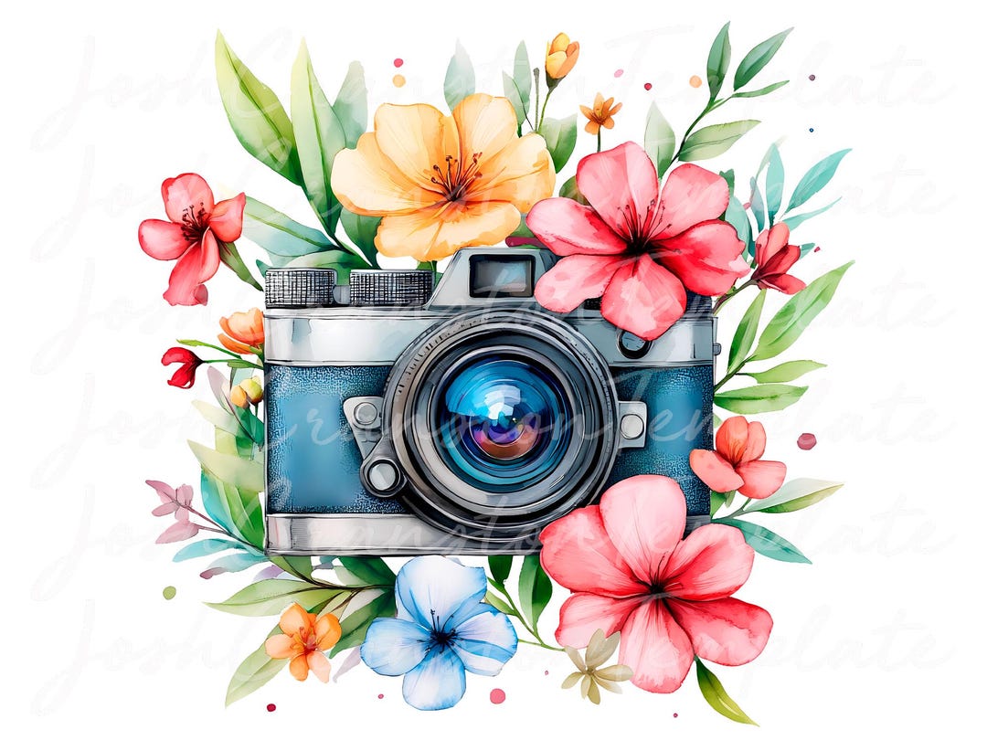 17 Vintage Camera With Spring Flowers Clipart, Floral Photography ...