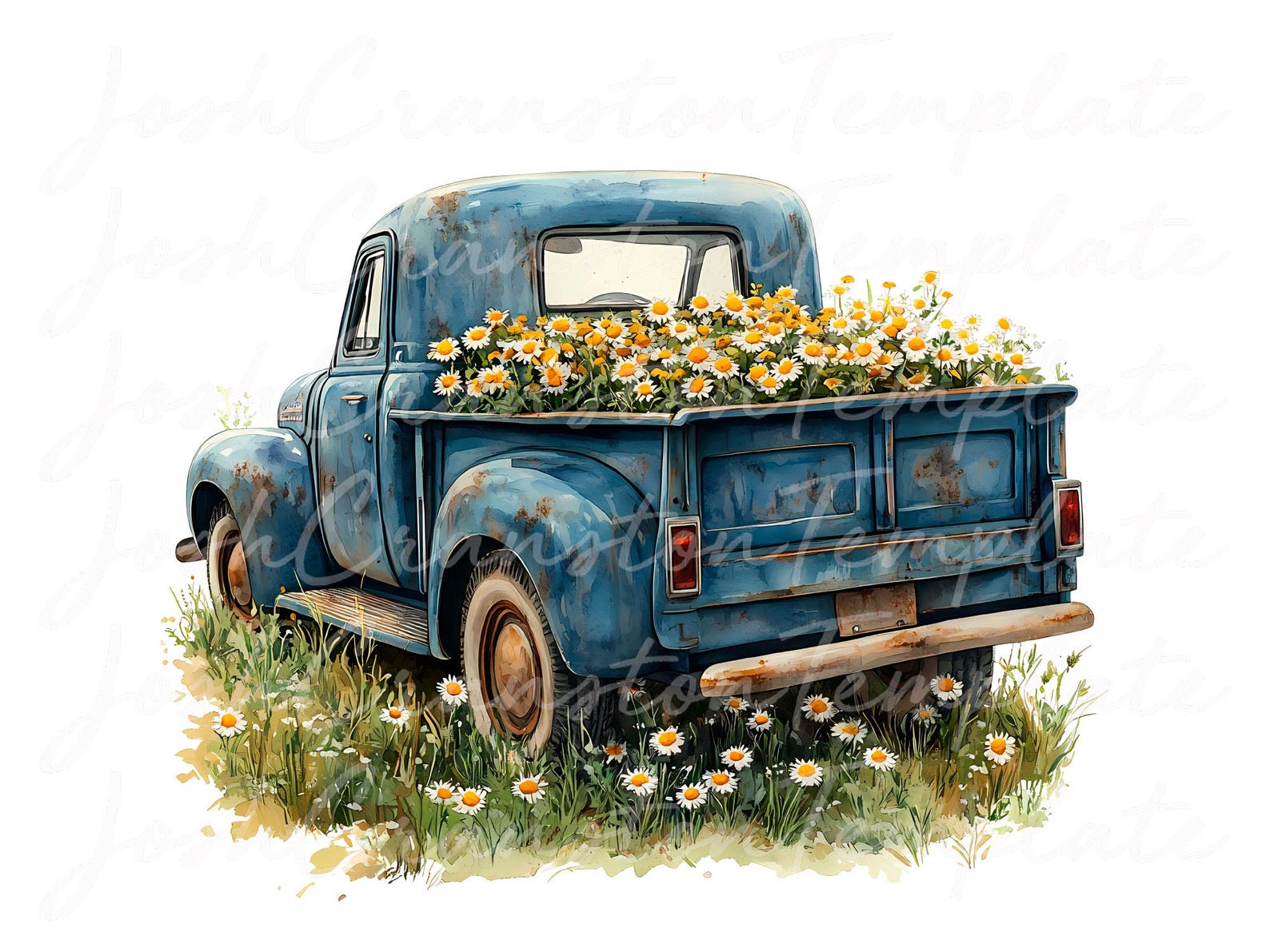 18 Vintage Truck Spring Flowers Illustration, Spring Digital Clipart ...