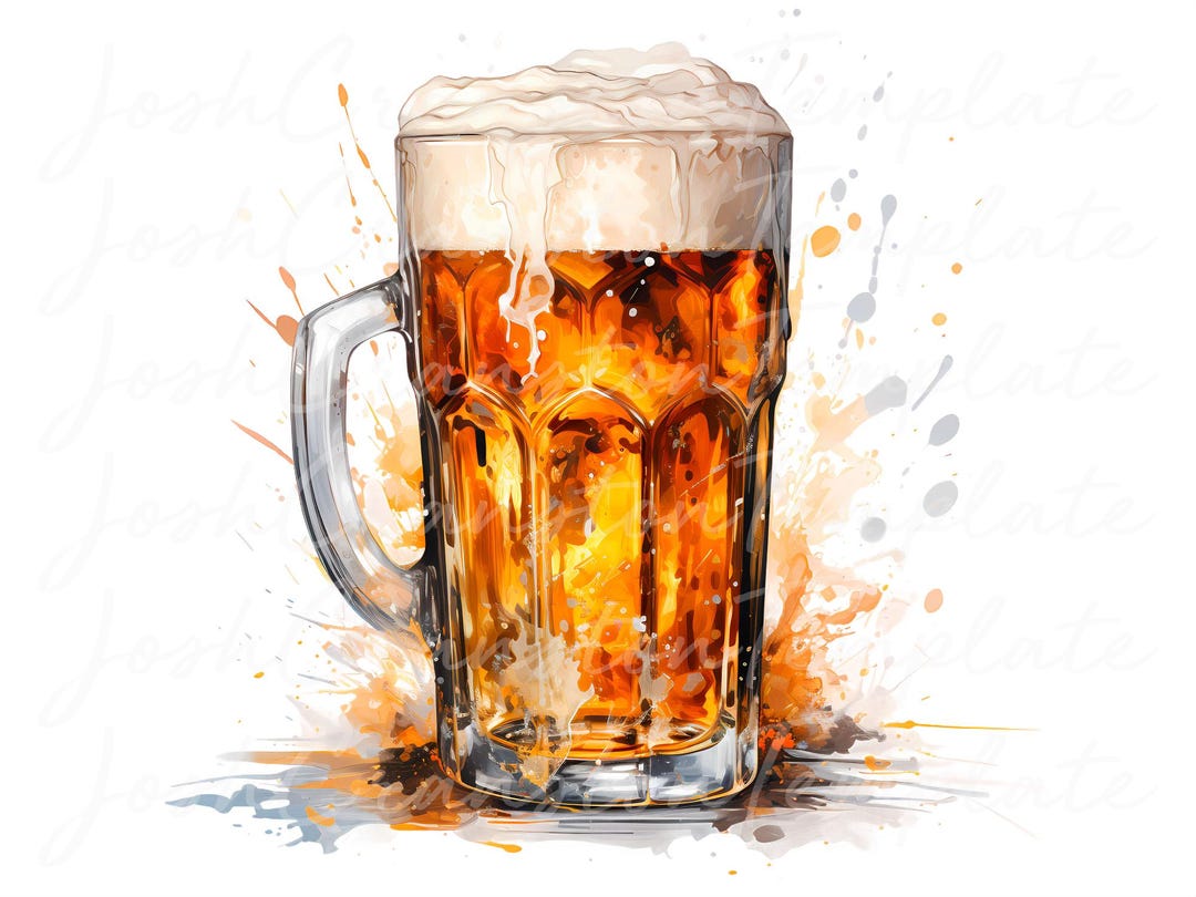 16 Beer Art Digital Download, Watercolor Beer Glass Painting, Printable ...